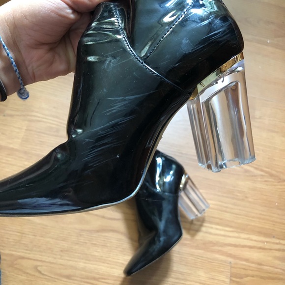 Shoes | Latex Rubber Boots With Clear Plastic Heel | Poshmark